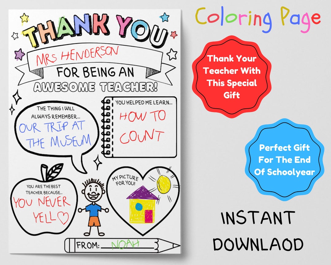 Teacher Appreciation Gift Coloring Pages Digital Instant Download Page ...