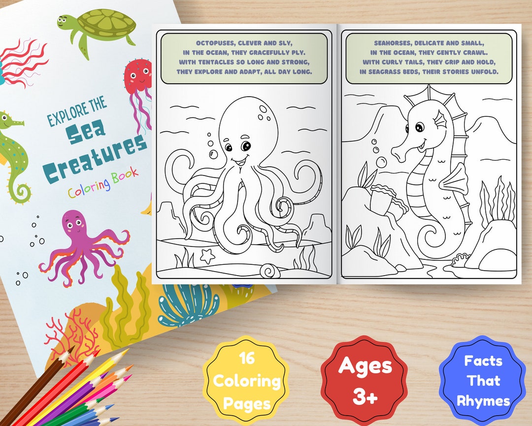 Libro para colorear de animales marinos para niños Criaturas del océano ...