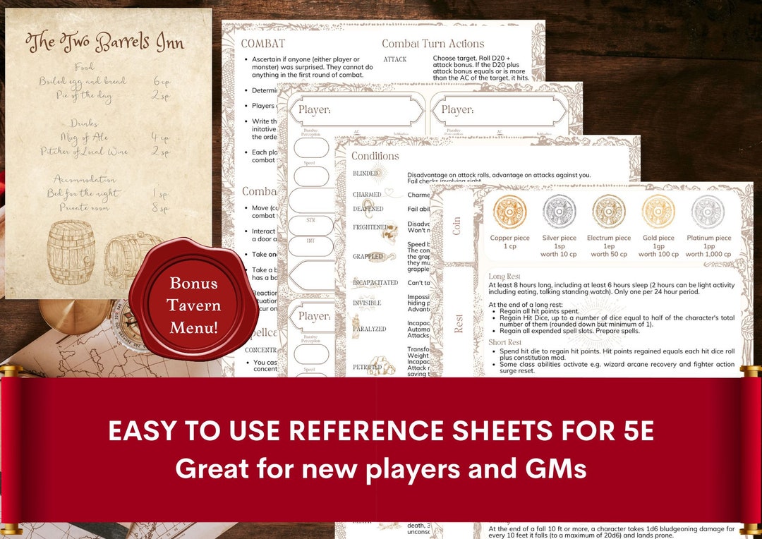 Dnd New Players Cheat Sheet : GM Quick Reference Guide PDF for Dungeons ...