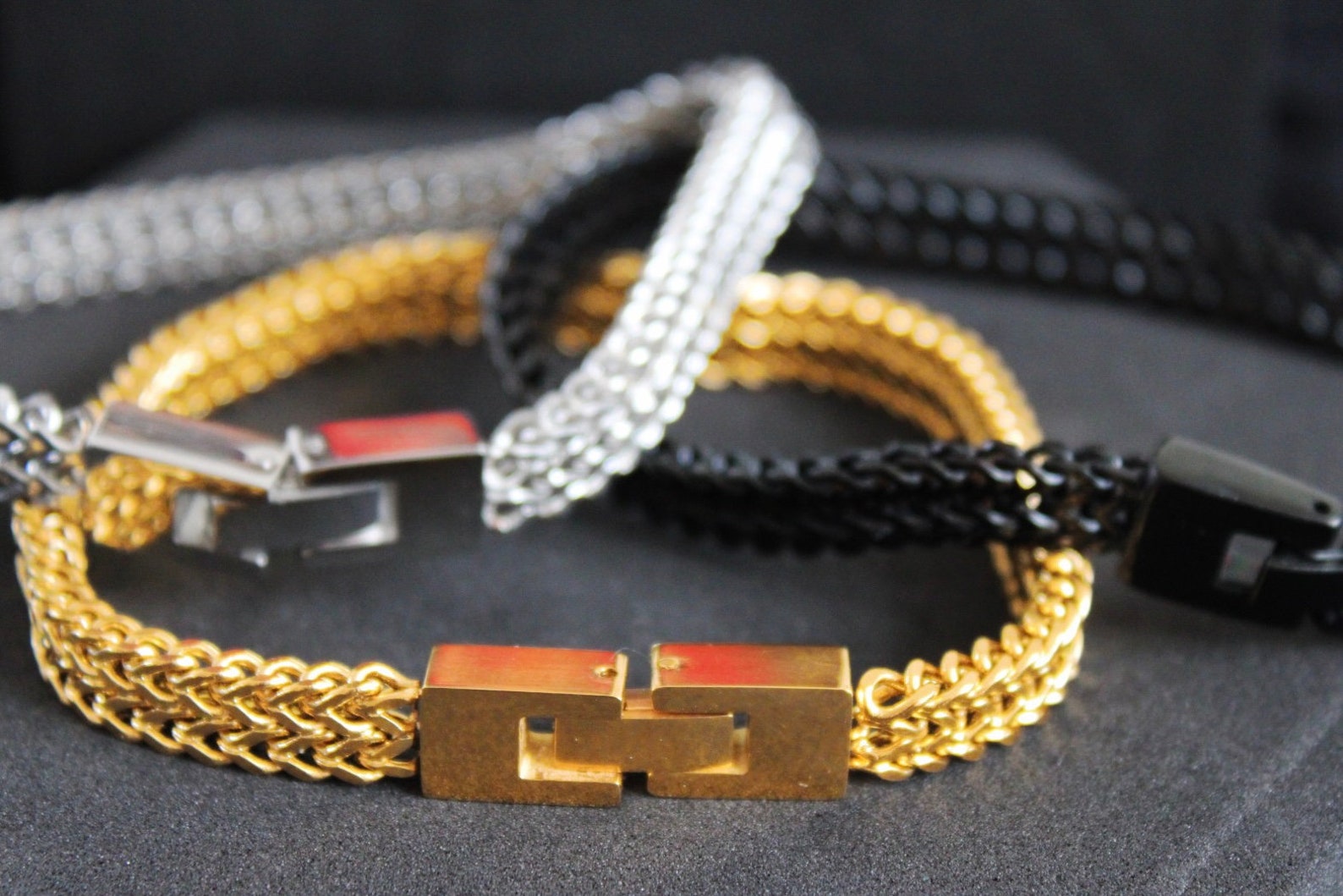 Black Men's Bracelet Black Chain Bracelet for Men WATERPROOF Stainless ...