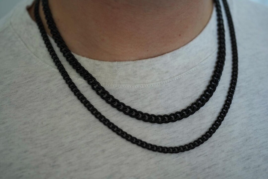 Black Cuban Link Chain Necklace - Men's Black Cuban Chain Necklace ...