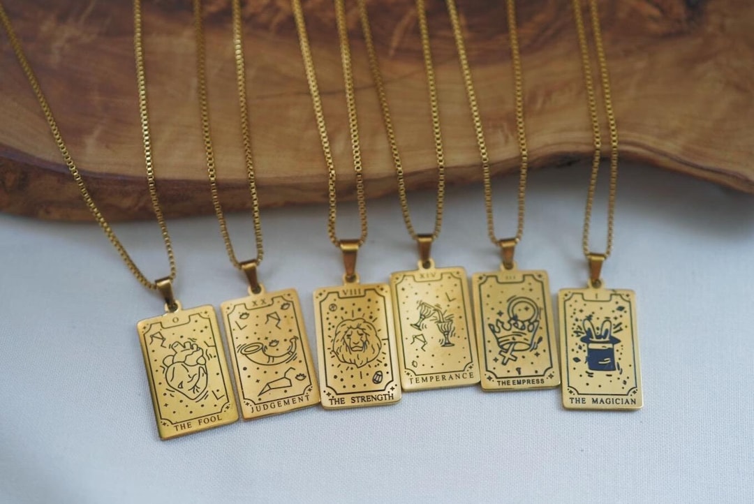 Gold Tarot Card Necklace - Tarot Zodiac Pendant Necklace - Mystic ...