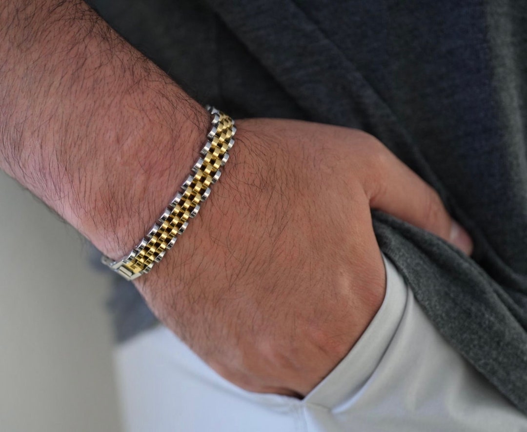 Men's Two Tone Watch Bracelet . Gold, Silver Men's Watch Bracelets ...