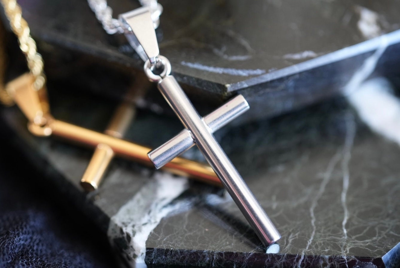 Men's Gold, Silver Cross Necklace Cross Rope Chain Necklace Waterproof ...