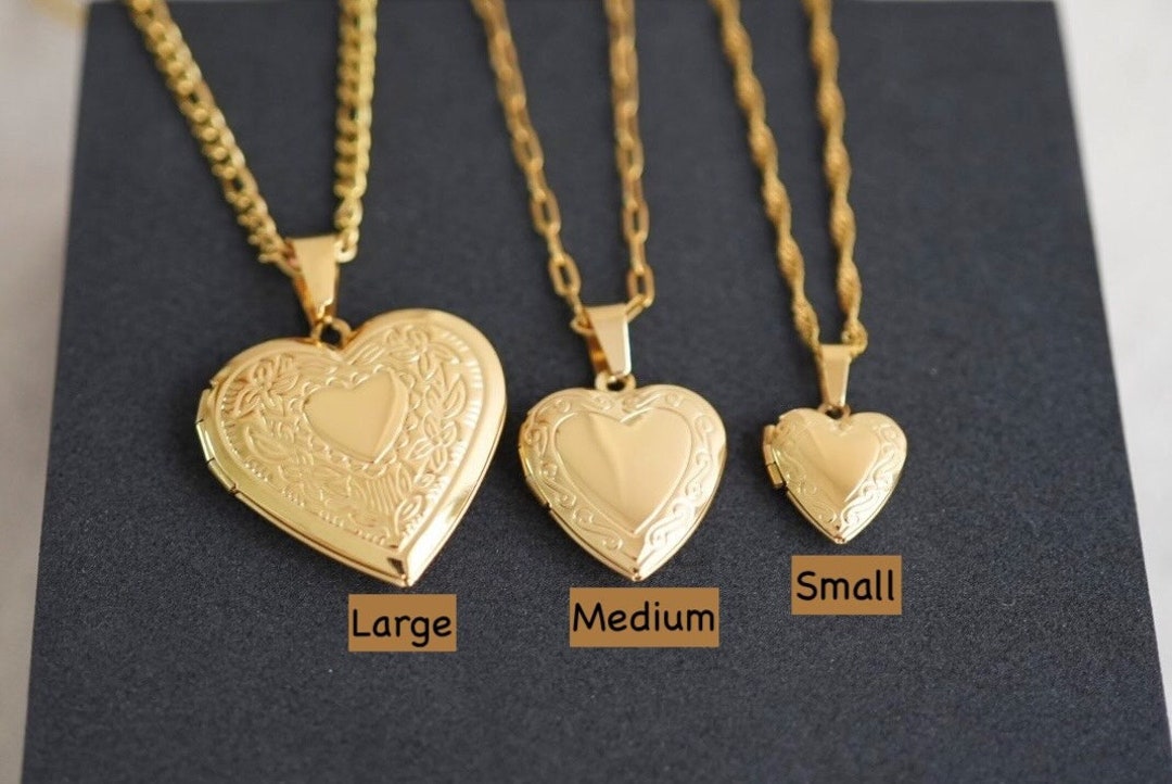 Heart Locket Pendant Necklace - Gold Locket Necklace - Small Medium ...