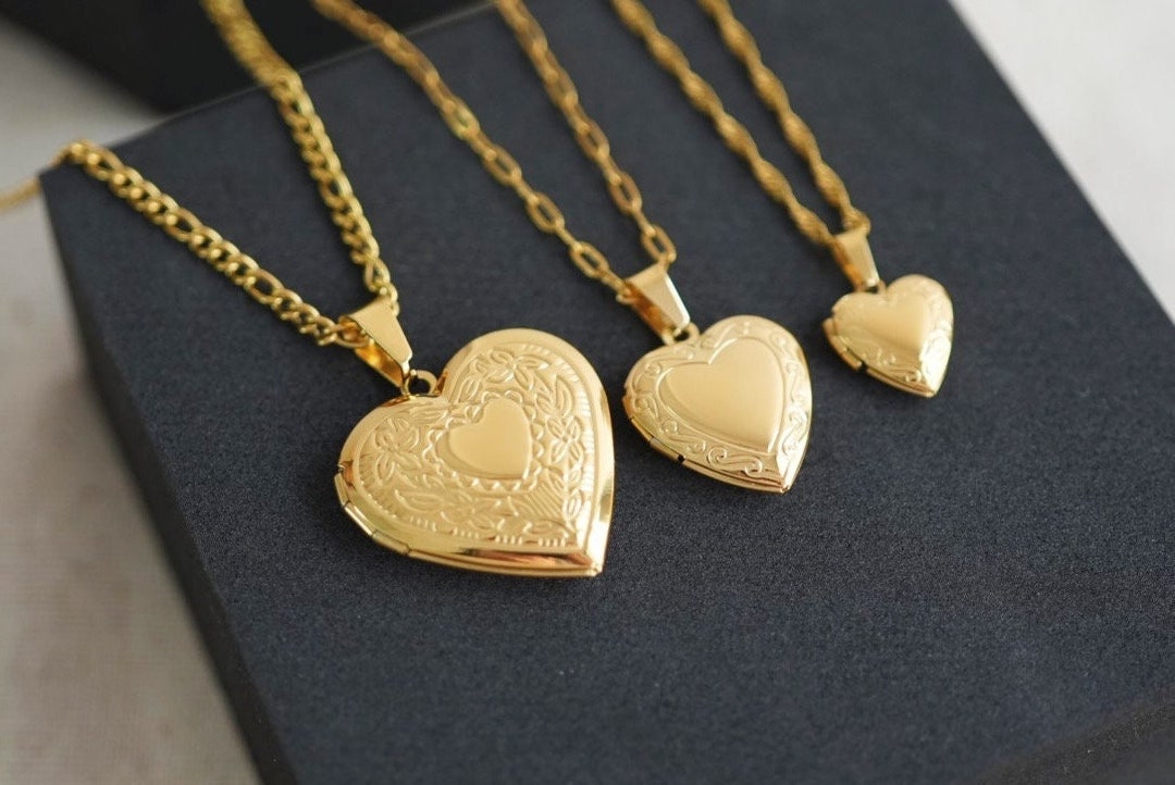 Heart Locket Necklace - Gold Locket Necklace - Small Medium Large Heart ...