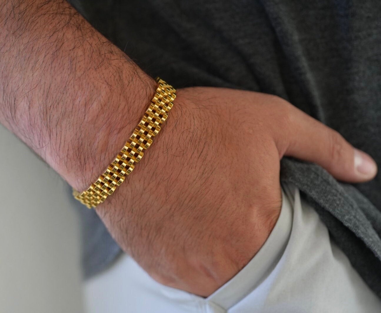 Men's Two Tone Watch Bracelet . Gold, Silver Men's Watch Bracelets ...