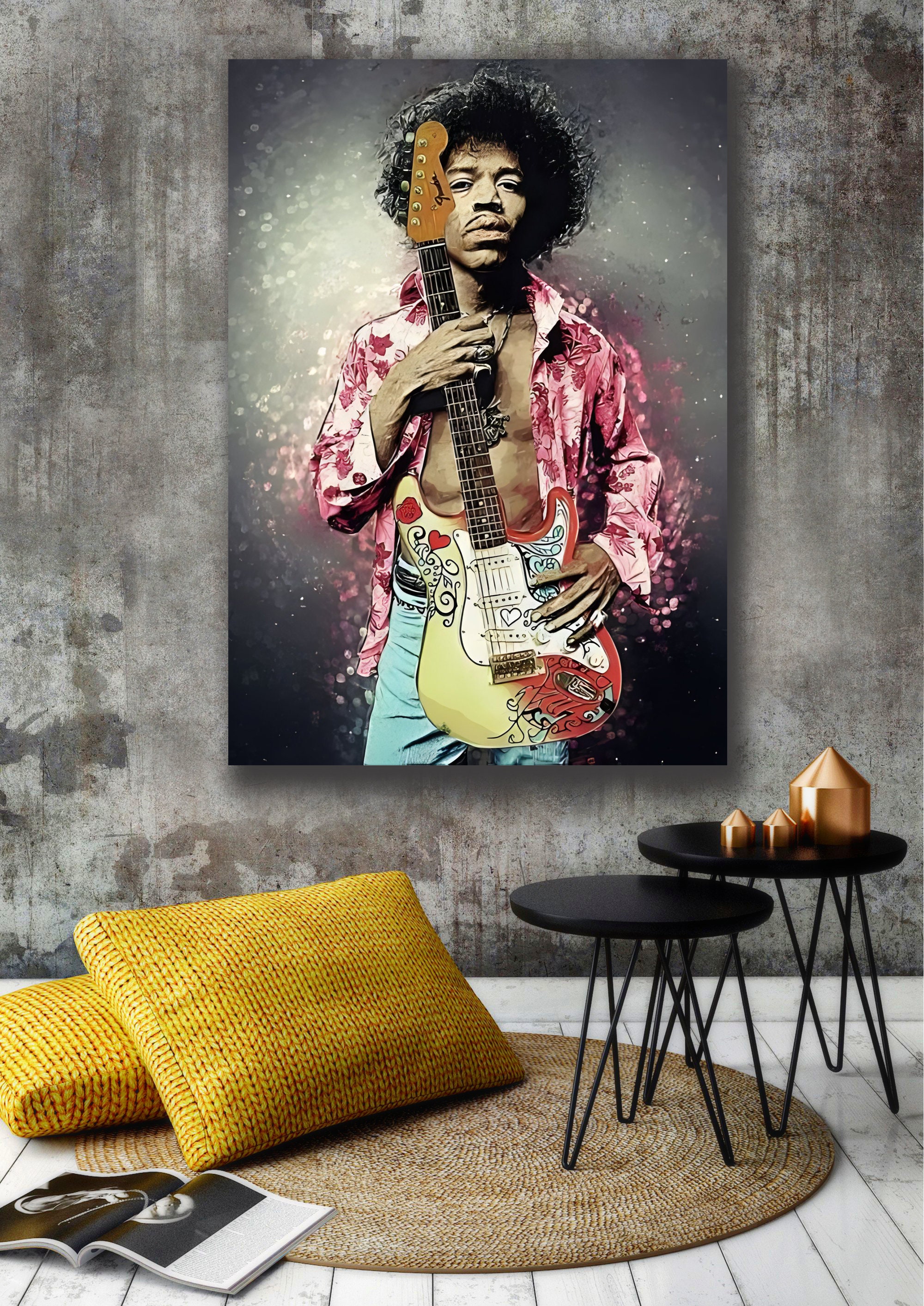 Jimi Hendrix Hand Drawn Modern Wall Art, Apartment Wall Decor ...