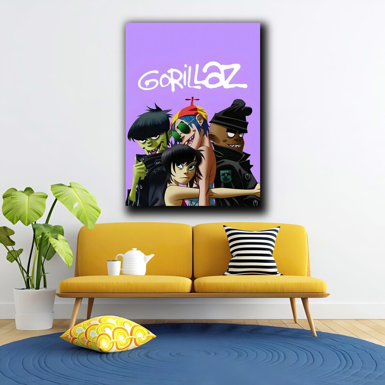 Hand Drawn Wall Art, Gorillas Music Band Modern Wall Art, Canvas Poster ...