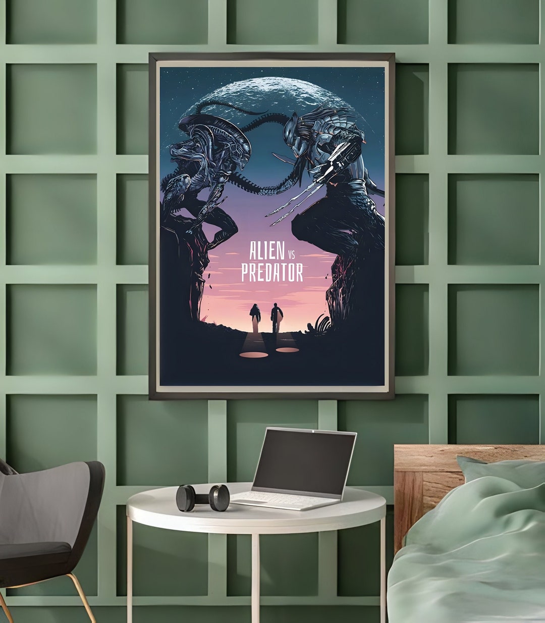 Hand Drawn Wall Art Canvas Poster, Alien Predator Fan Art, Modern Wall ...