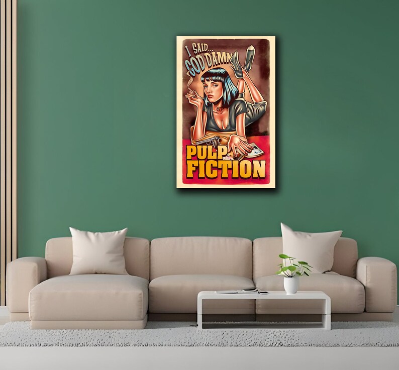 Pulp Fiction Hand Drawn Movie Theme Wall Art, Apartment Wall Decor ...