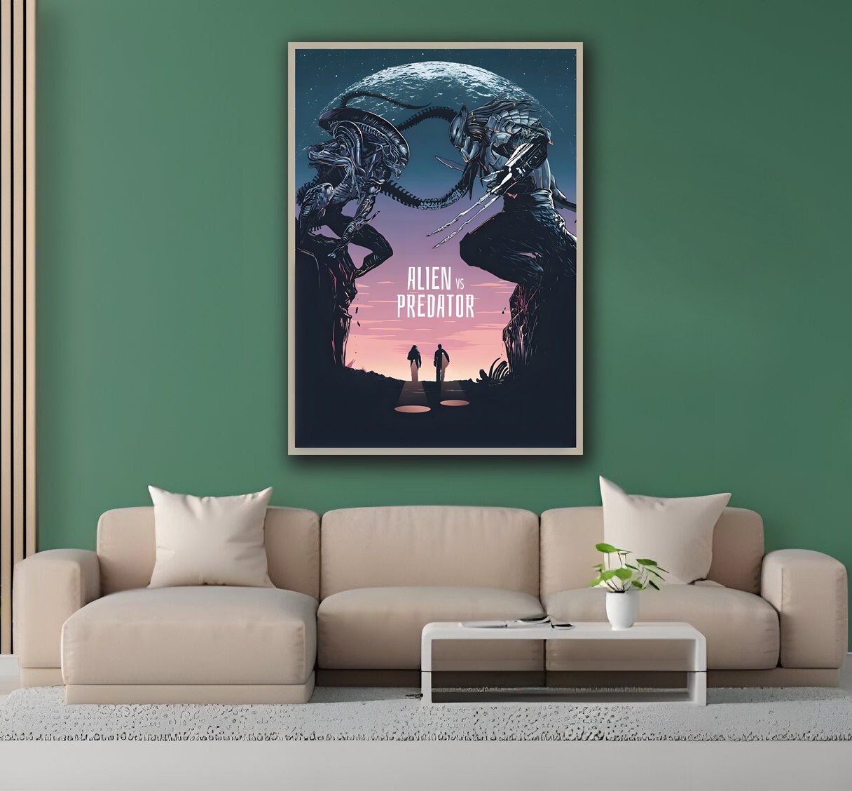Hand Drawn Wall Art Canvas Poster, Alien Predator Fan Art, Modern Wall ...