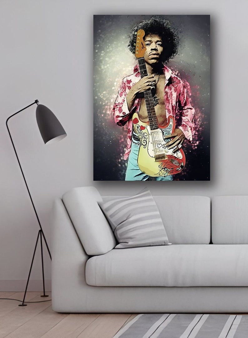 Jimi Hendrix Hand Drawn Modern Wall Art, Apartment Wall Decor ...
