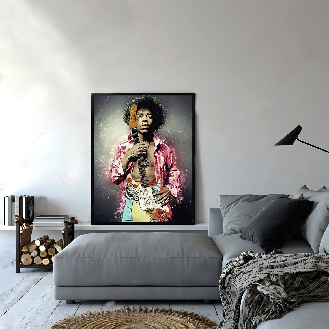 Jimi Hendrix Hand Drawn Modern Wall Art, Apartment Wall Decor ...