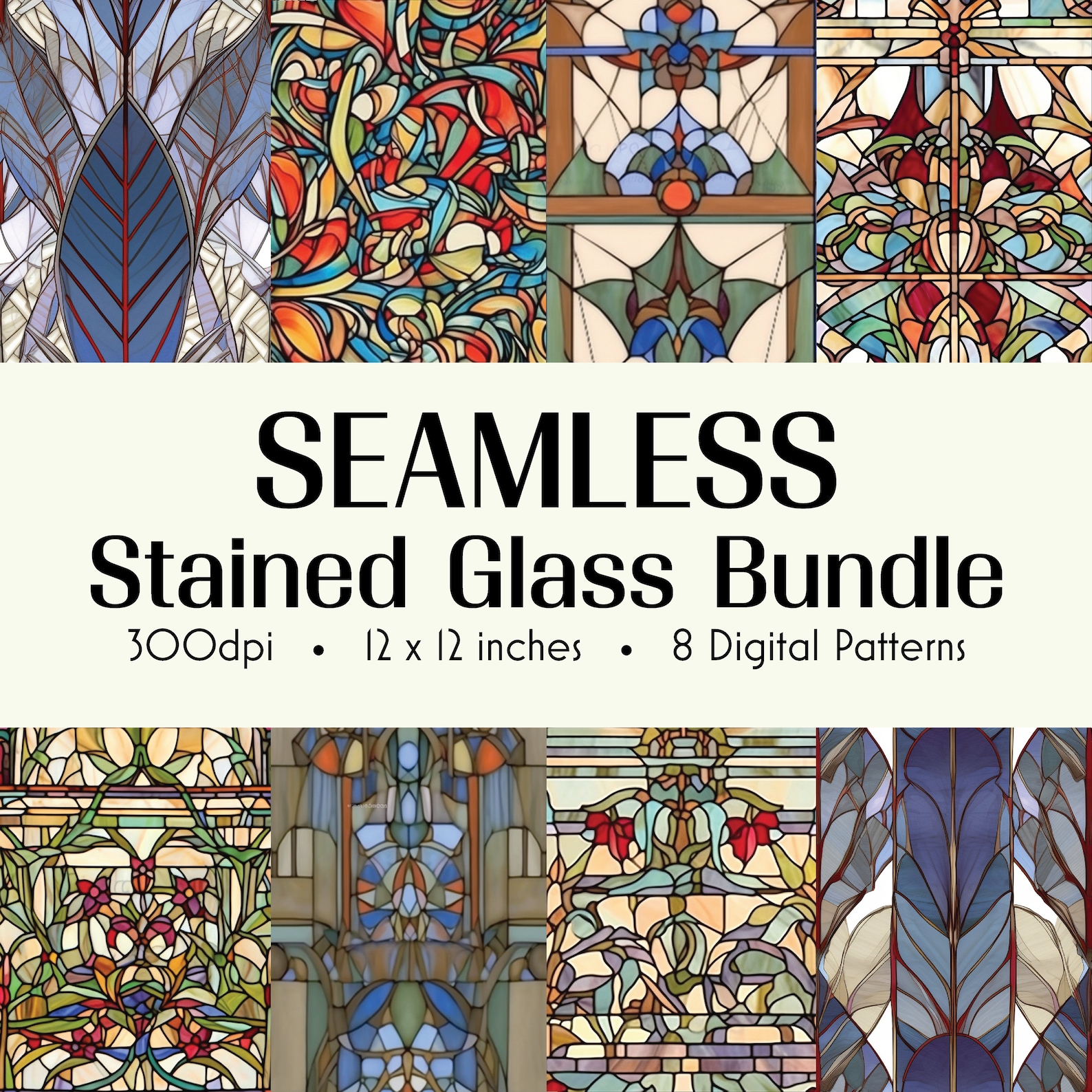 Stained Glass Digital Paper Pack - Stained Glass Backgrounds - Stained ...