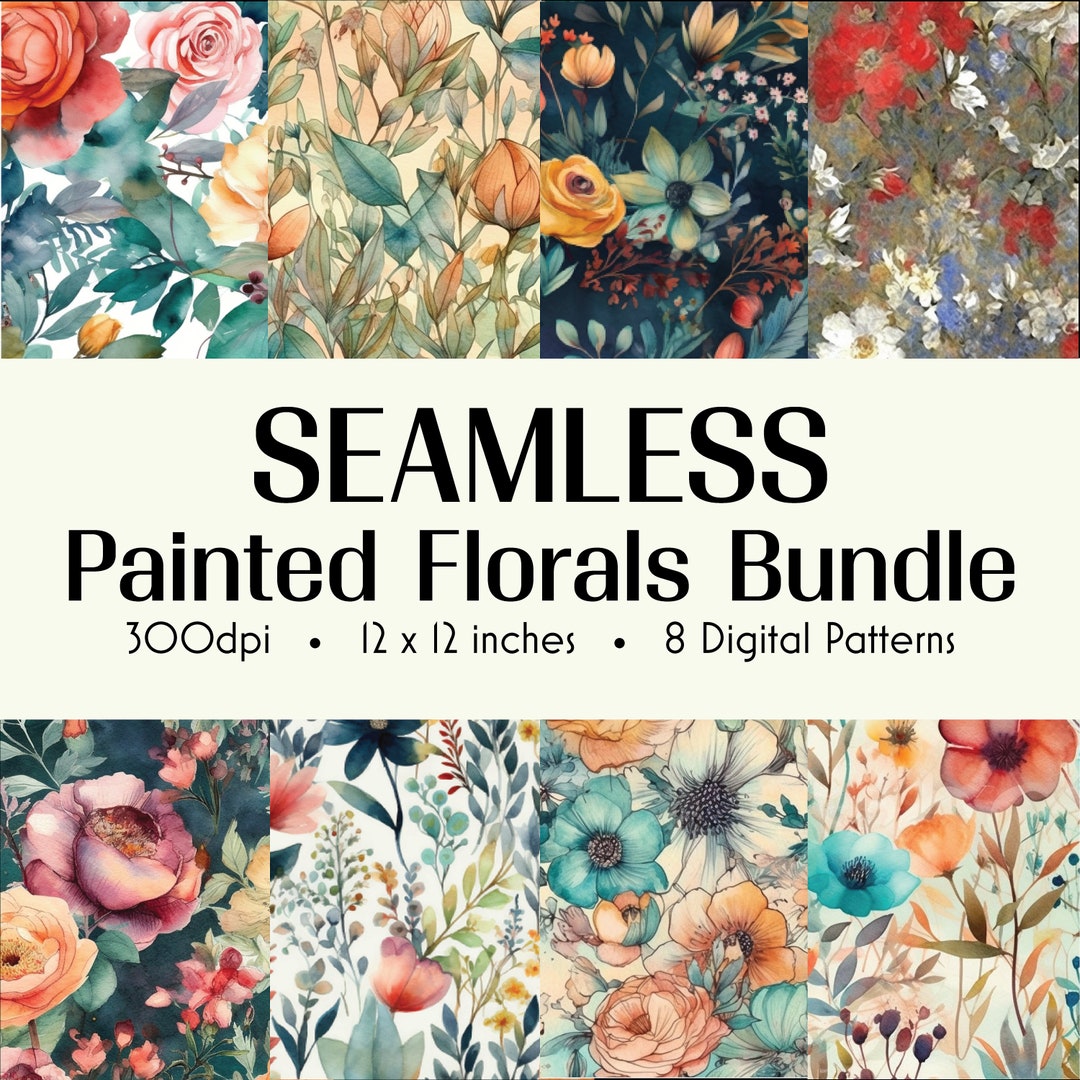 Painted Florals Digital Paper Pack - Floral Backgrounds - Floral Craft ...