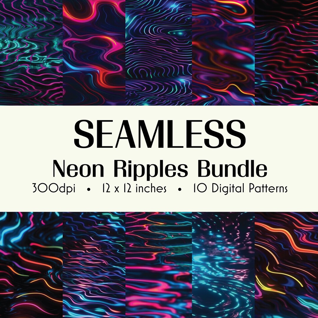 Neon Ripples Digital Paper Pack - Neon Backgrounds - Colorful Craft Paper - Digital Download ...