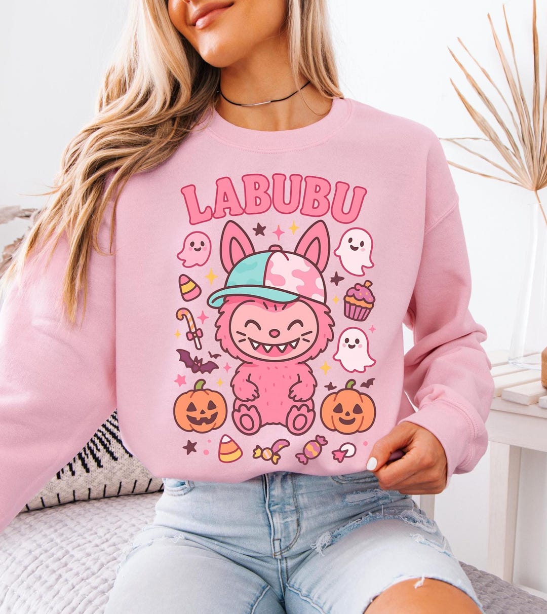 Labubu Halloween Sweatshirt, Pumpkin Skeleton Ghost Labubu Top, Kawaii ...