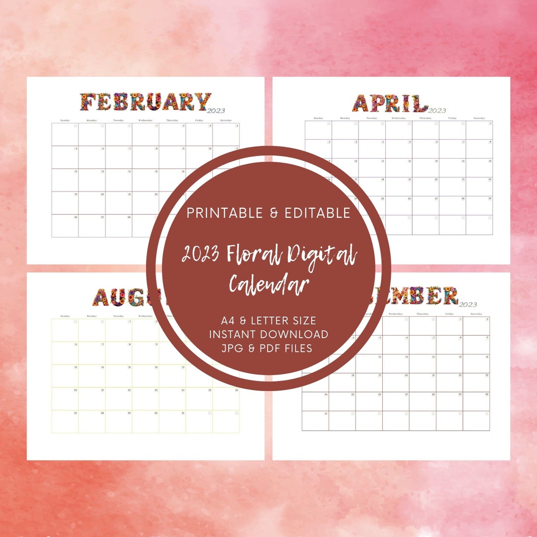 2023 Floral Watercolor Calendar Printable Calendar Digital - Etsy