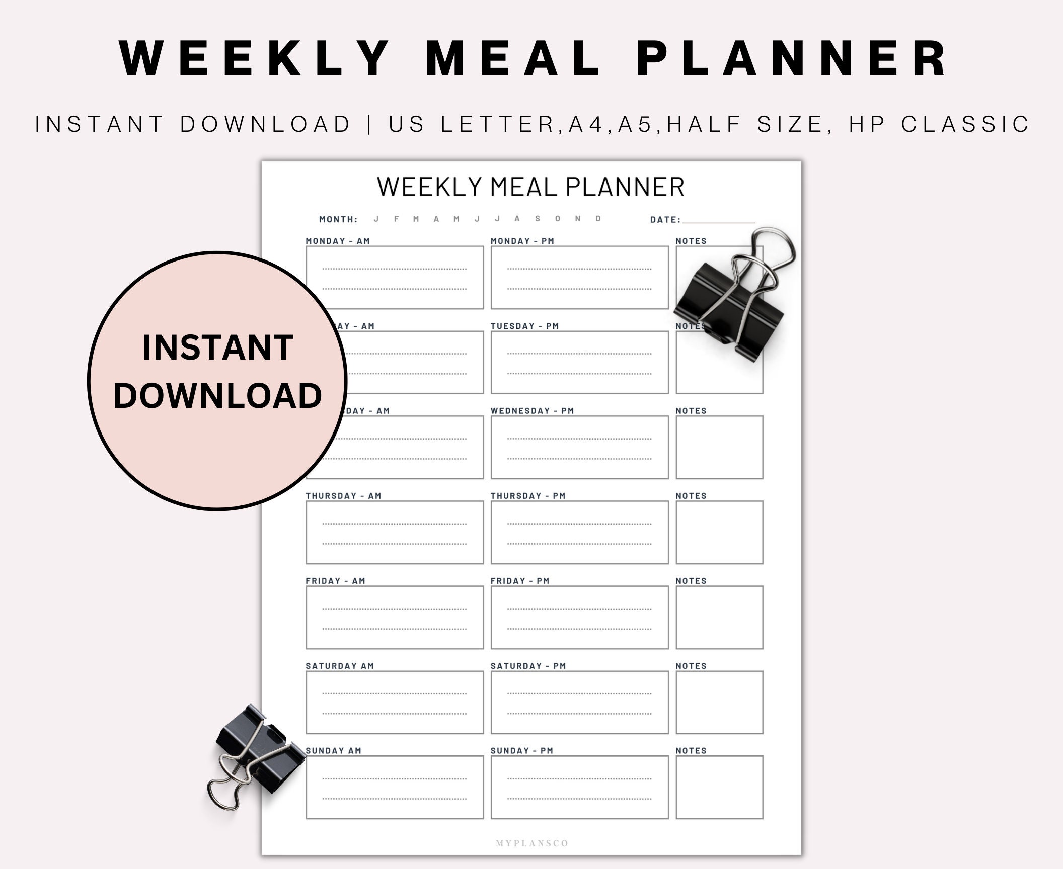 Printable Weekly Meal Planner, Food Planner, Food Tracker, Meal Tracker ...