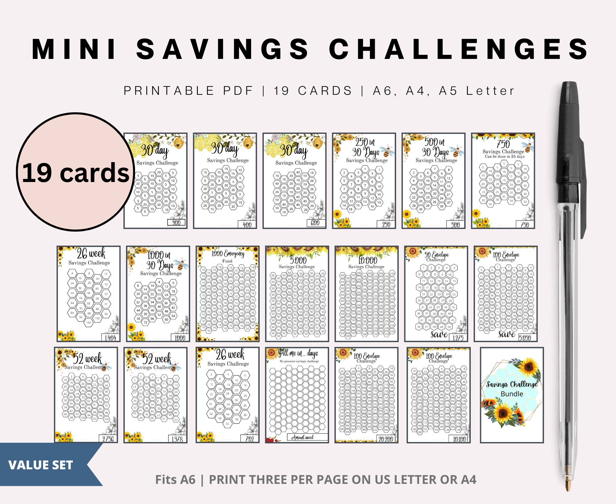 A6 Mini Savings Challenge Printable, Savings Challenge Bundle Monthly ...