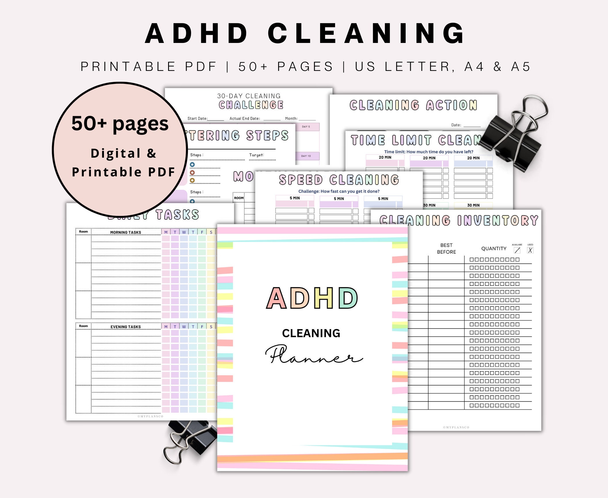 ADHD Cleaning Planner Bundle, Printable Cleaning Binder, Cleaning ...