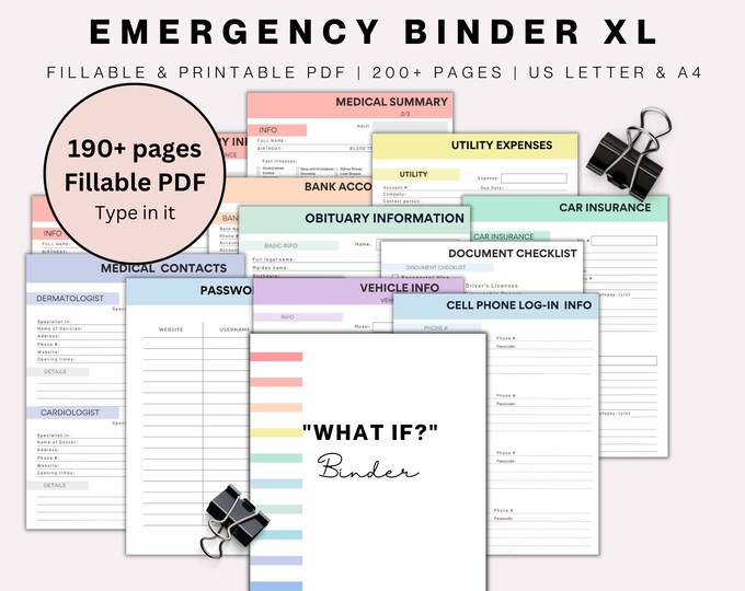 Emergency Binder Printable and Fillable, in Case of Emergency Printable ...
