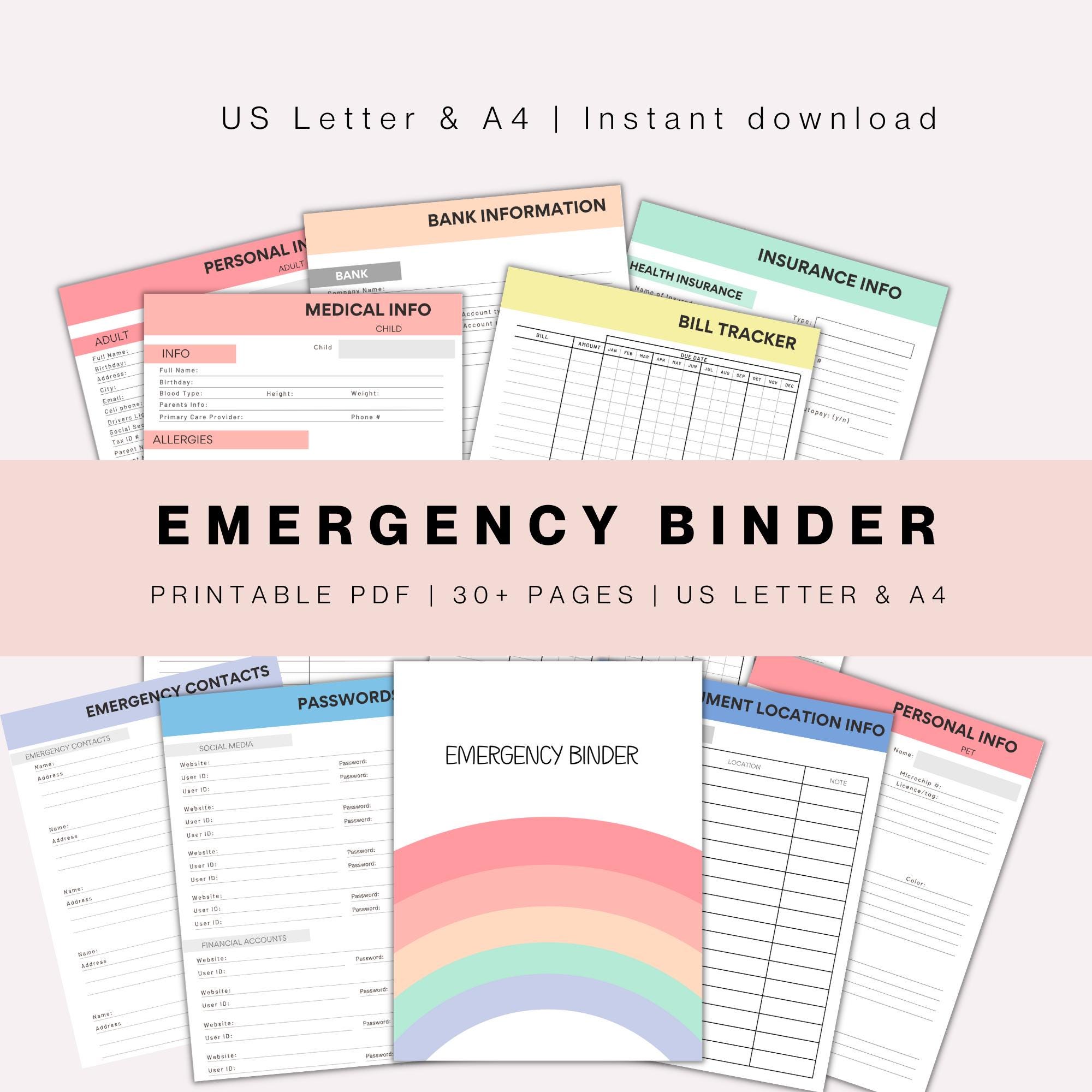 Emergency Binder Printable, Emergency Planner Binder, in Case of ...