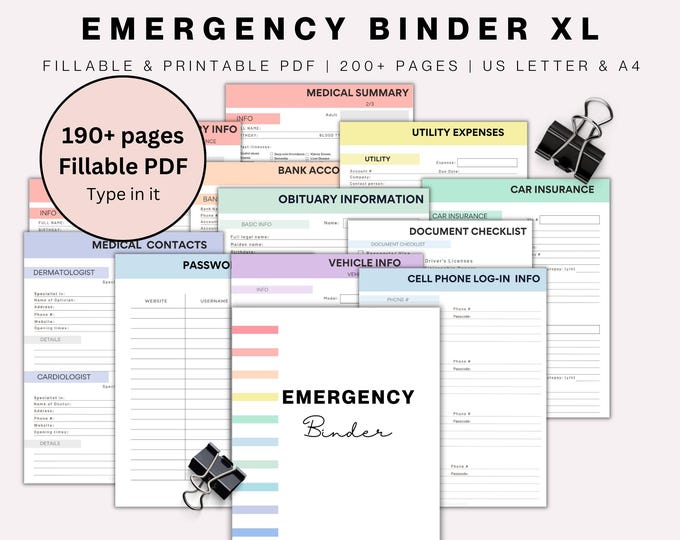 Emergency Binder Printable and Fillable, in Case of Emergency Printable ...
