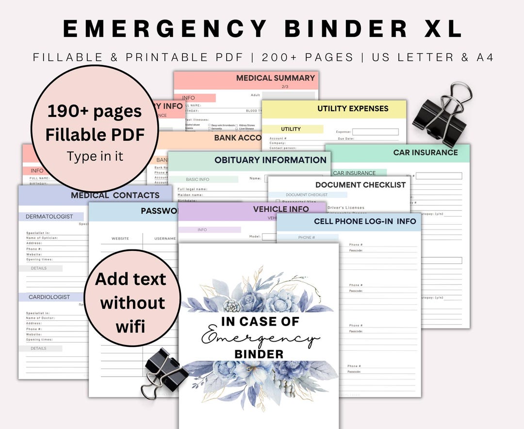 Editable Emergency Binder, Just in Case Binder, Emergency Planner, End ...