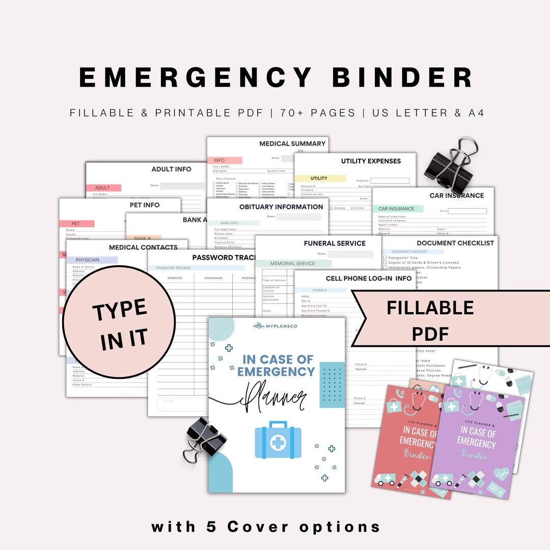 Editable in Case of Emergency Planner Printable Emergency Binder, End ...