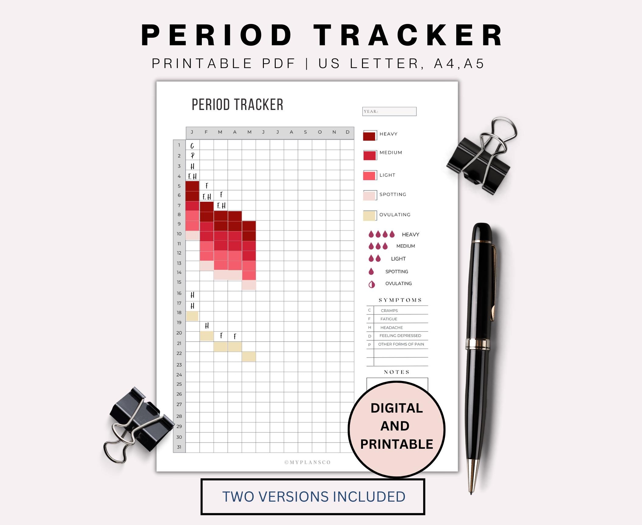 Period Tracker A5 A4 Letter Printable Menstruation Tracker Ovulation ...