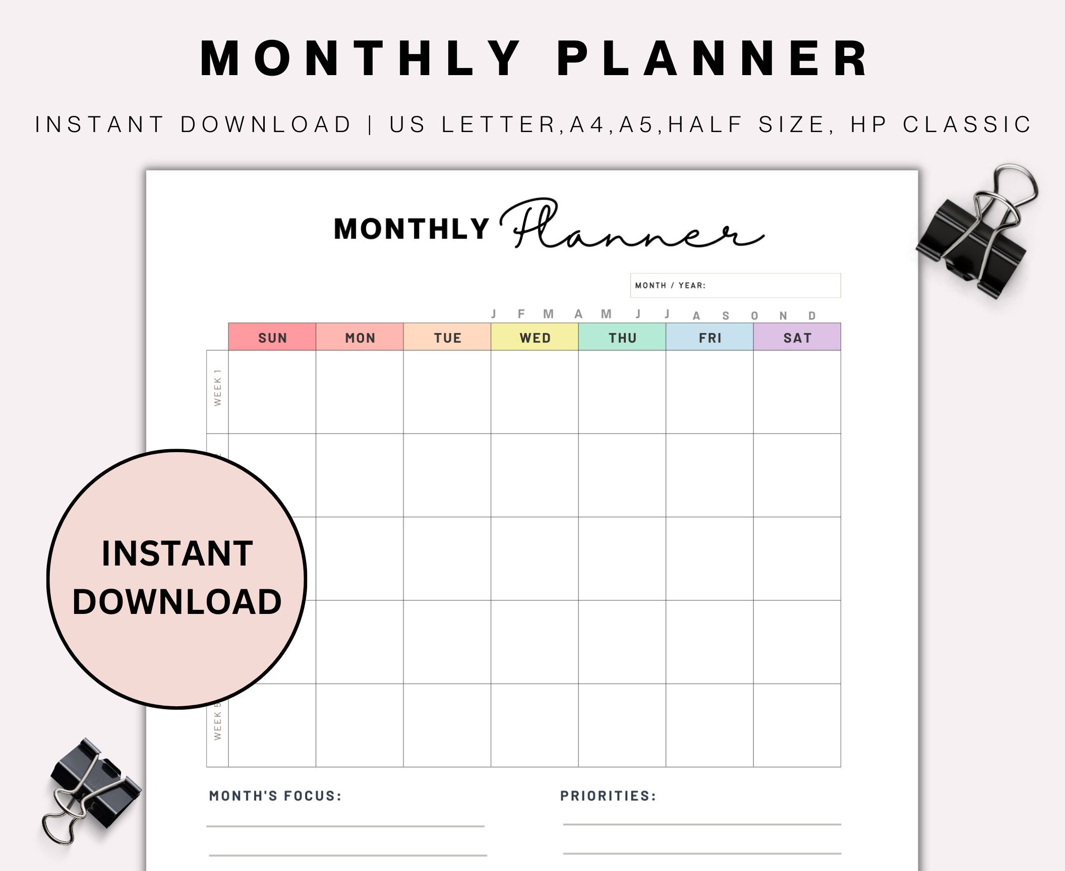 Printable Monthly Planner, Minimalist Monthly Calendar, Monthly ...