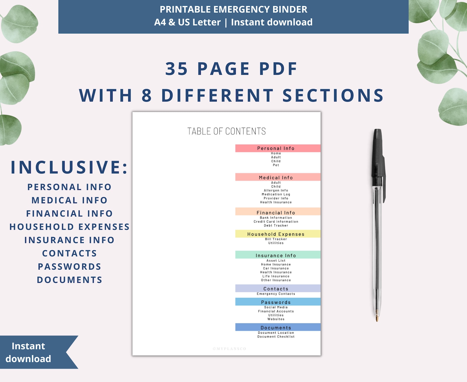Emergency Binder Printable, Emergency Planner Binder, in Case of ...