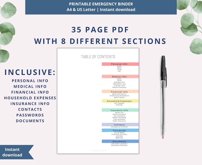 Emergency Binder Printable, Emergency Planner Binder, in Case of ...