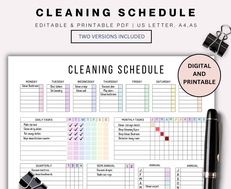 Cleaning Schedule Fillable Printable Cleaning Checklist | Weekly ...