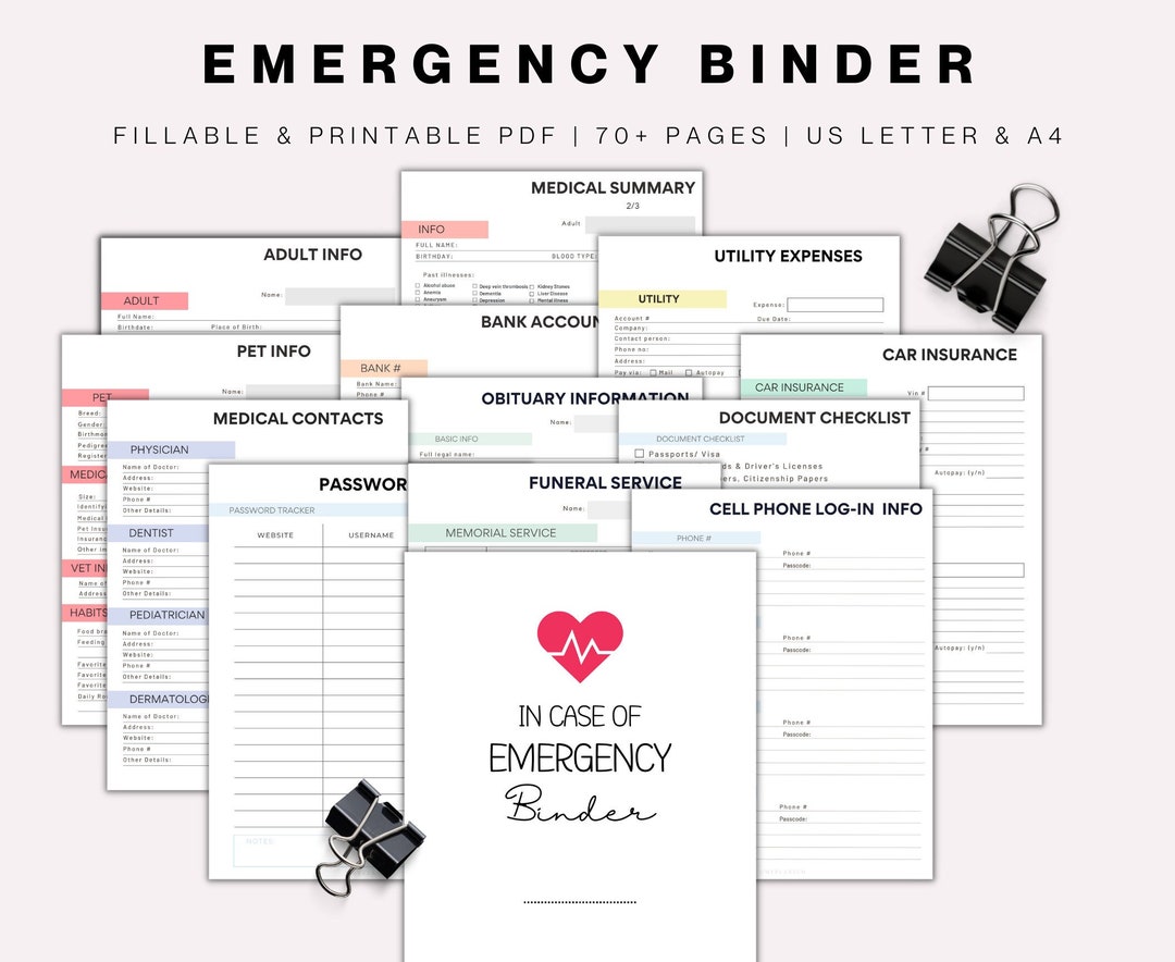 Emergency Binder Fillable Emergency Planner Printable PDF - Etsy UK