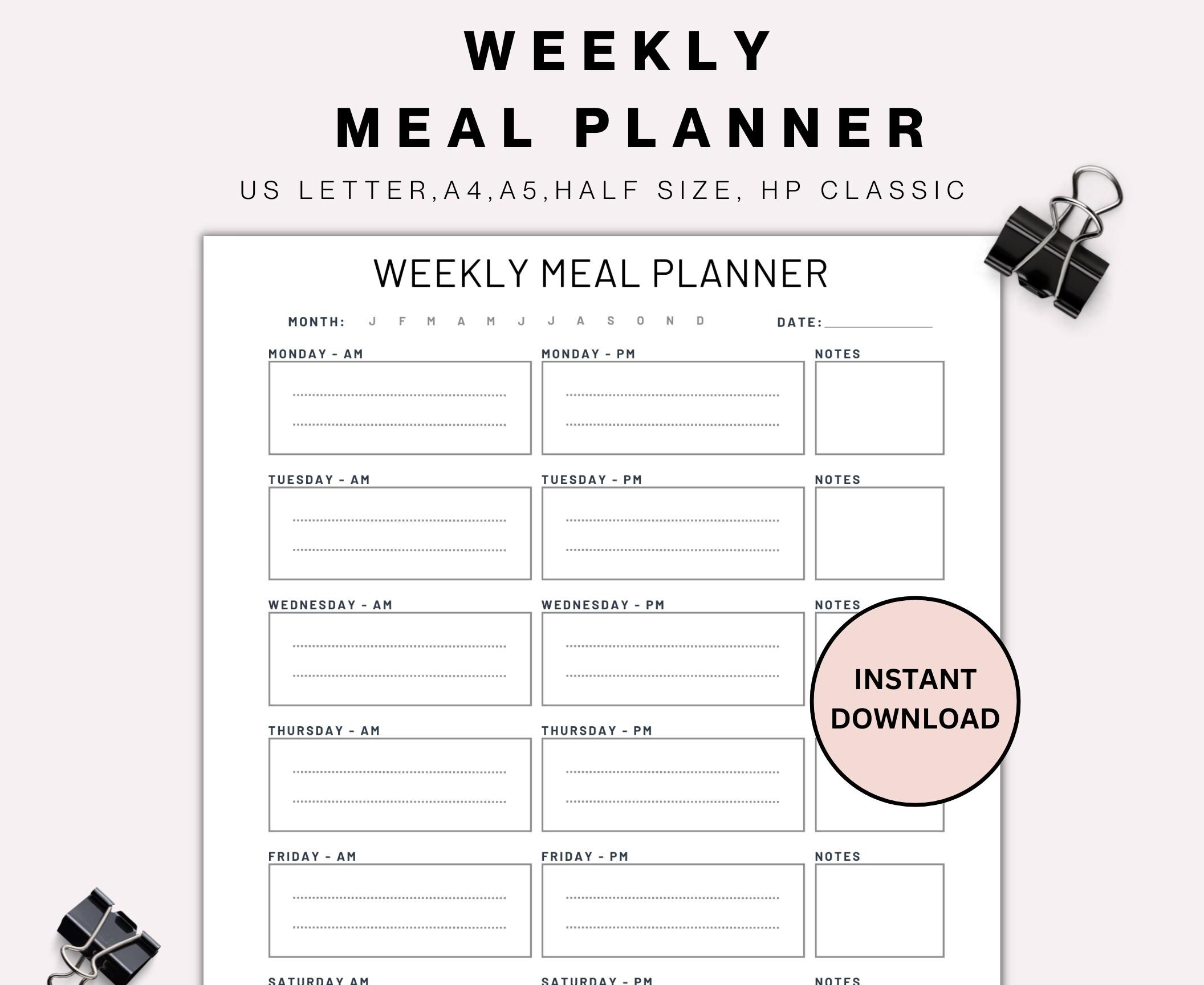 Printable Weekly Meal Planner, Food Planner, Food Tracker, Meal Tracker ...