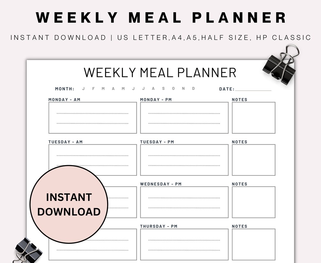 Printable Weekly Meal Planner, Food Planner, Food Tracker, Meal Tracker ...