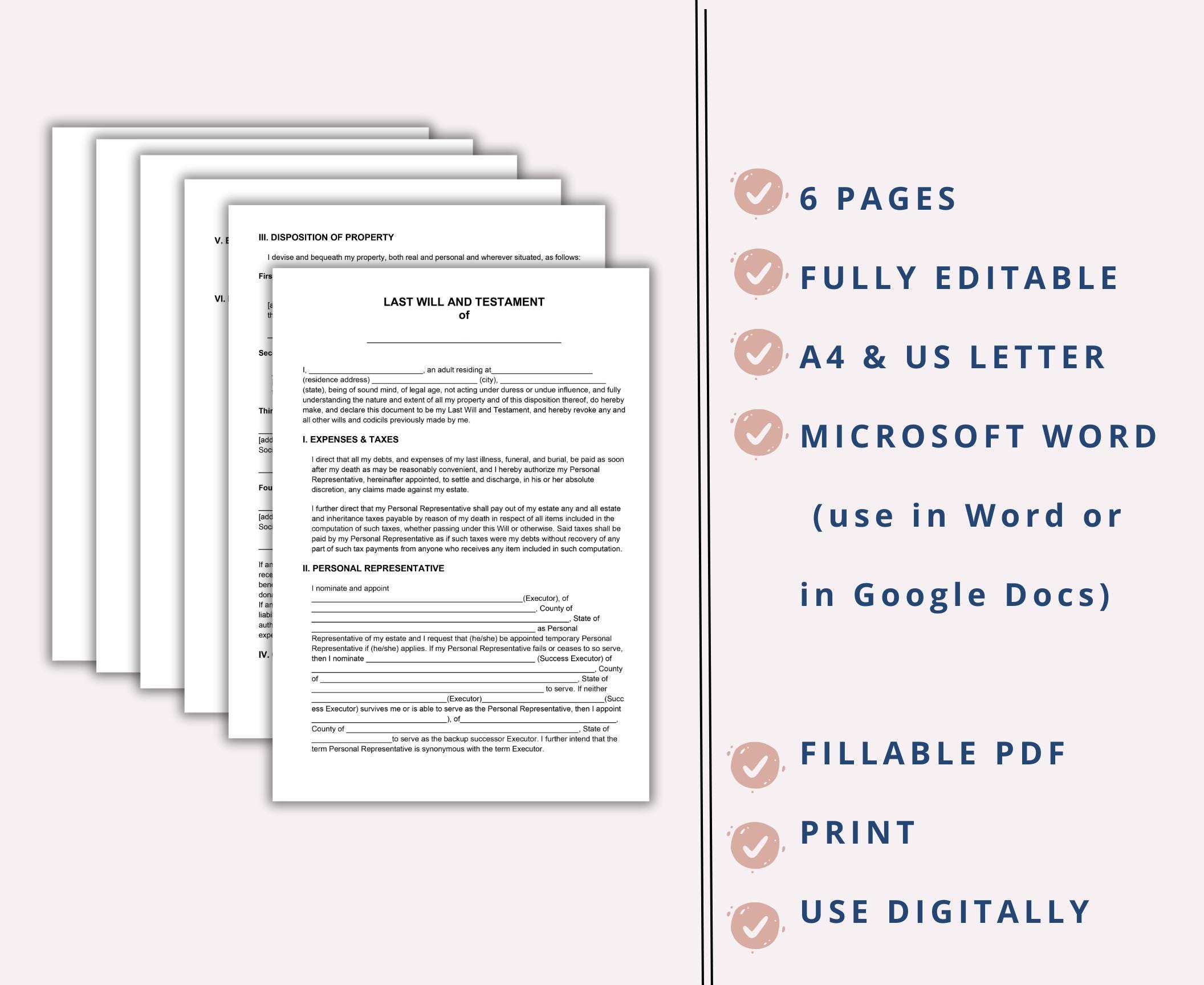 Last Will and Testament Template Editable Last Will and Testament ...