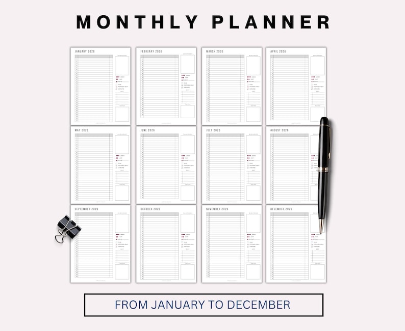 2026 Monthly Planner: Printable Calendar & Tracker (a4/a5/letter PDF ...