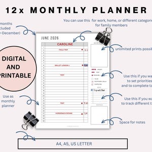 2026 Monthly Planner: Printable Calendar & Tracker (a4/a5/letter PDF ...