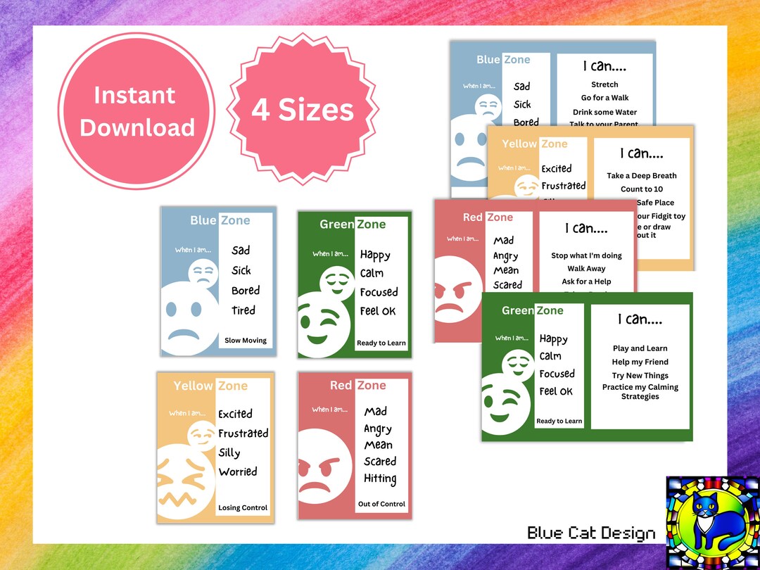 ADHD, ASD, Self-regulation Zones Posters, Feelings Visual for Kids ...