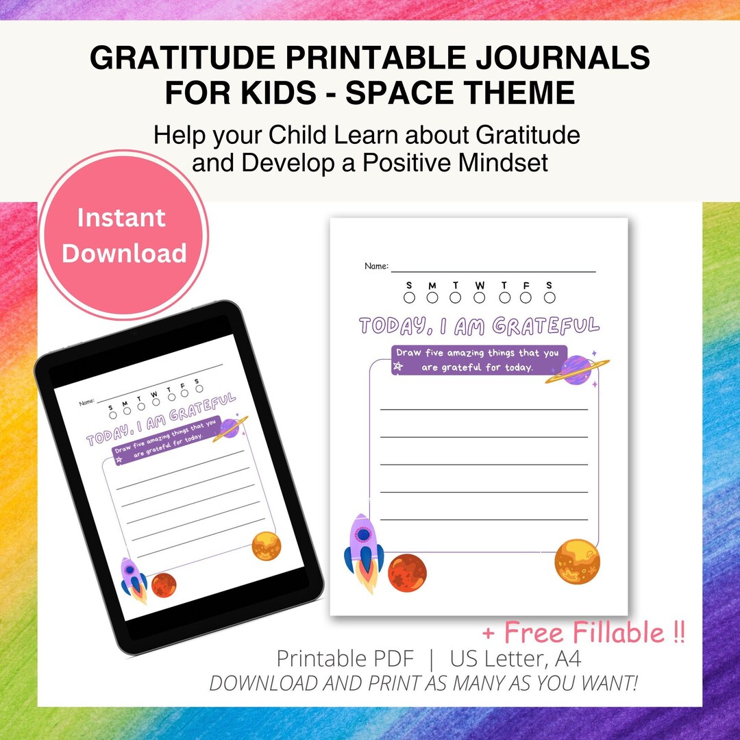 Gratitude Printable Journals for Kids, Space Theme, ADHD, ASD ...