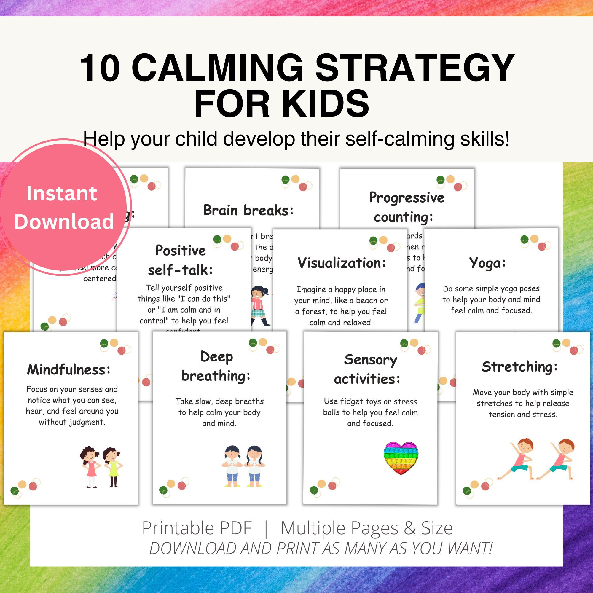 Calming Strategies Printable for Kids, ADHD, ASD, Regulation Education ...