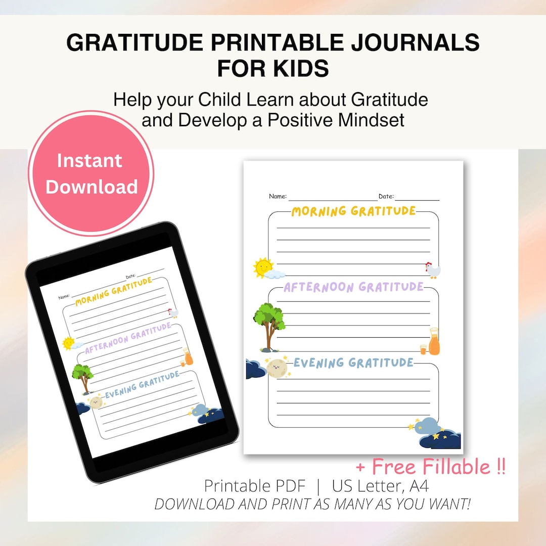 Gratitude Printable Journals for Kids, Morning, Night, ADHD, ASD ...