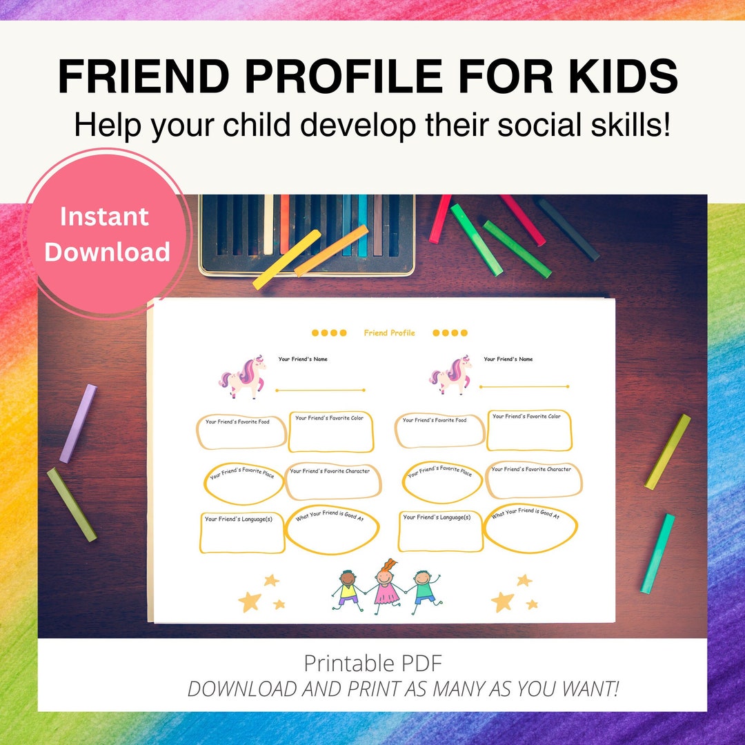 Friendship File Printable Worksheet for Kids, Unicorn, ASD, ADHD ...