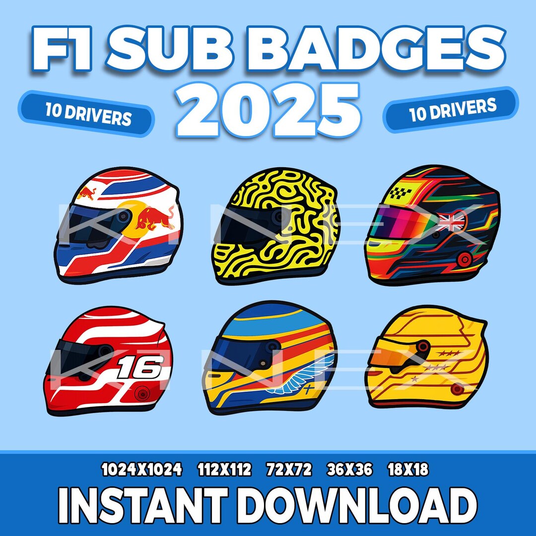 F1 Drivers Helmet / Twitch Sub Badges/ Discord / Youtube / F1 2025 / 10 ...