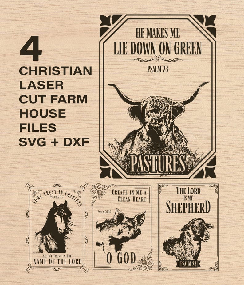 Christian Scripture Laser Cut Bundle SVG DXF | 4 Farm Animal Bible ...