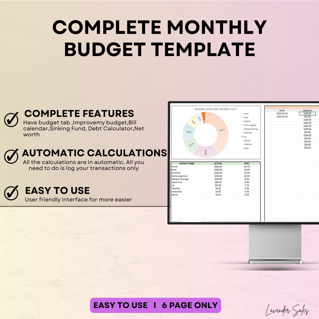 Complete Monthly Budget Excel Template - Etsy
